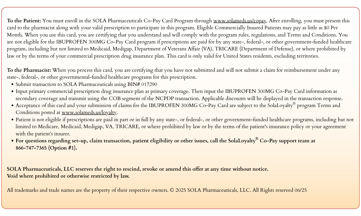 CoPay Card | SOLA Pharmaceuticals